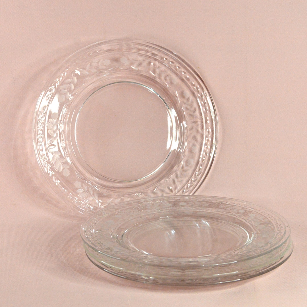 4 Clear Glass Salad Plates Marina By Rock Sharpe Flowers Leaves And Xs Etsy