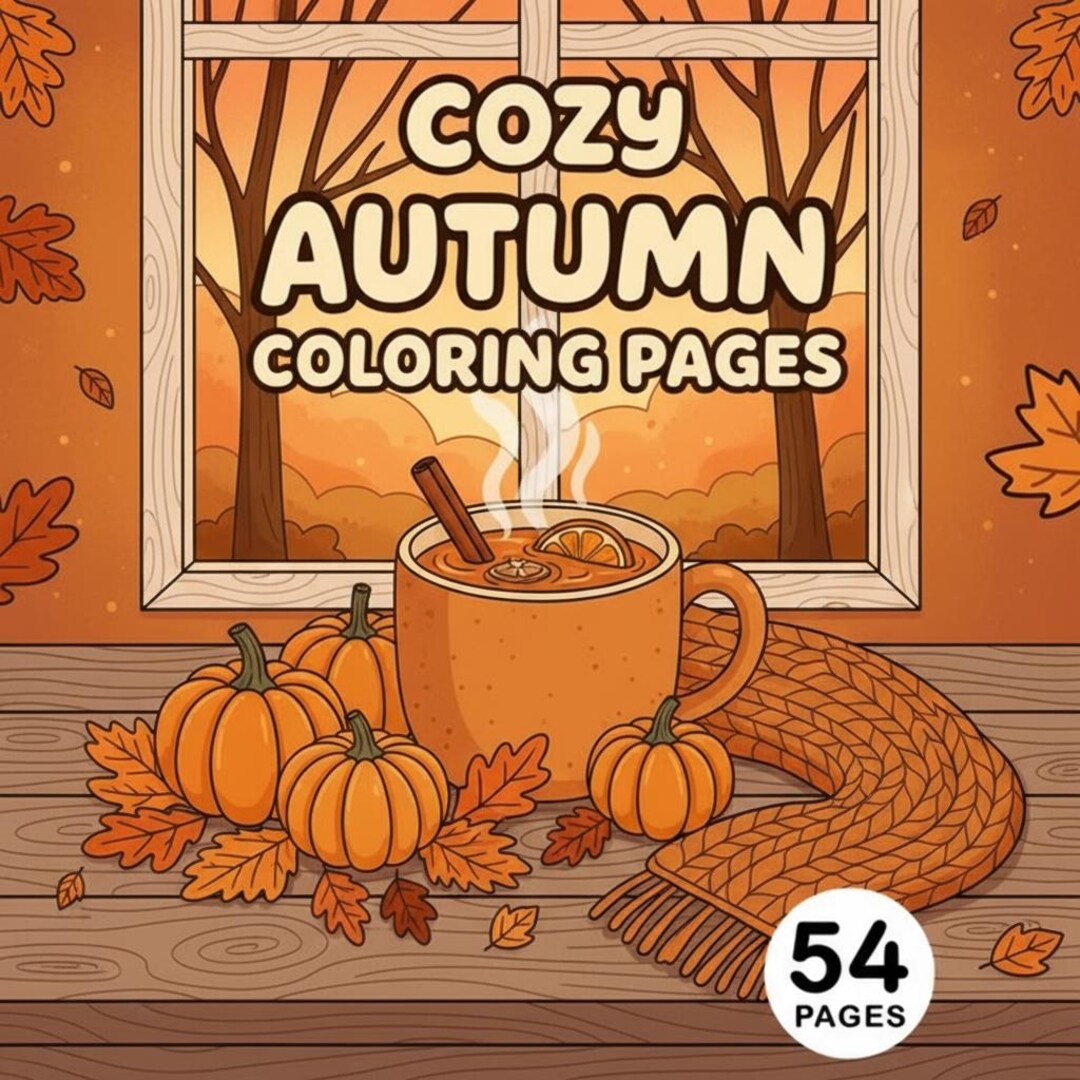 Cozy Autumn Coloring Pages Cute Fall PDF | Cozy Coloring Book for ...