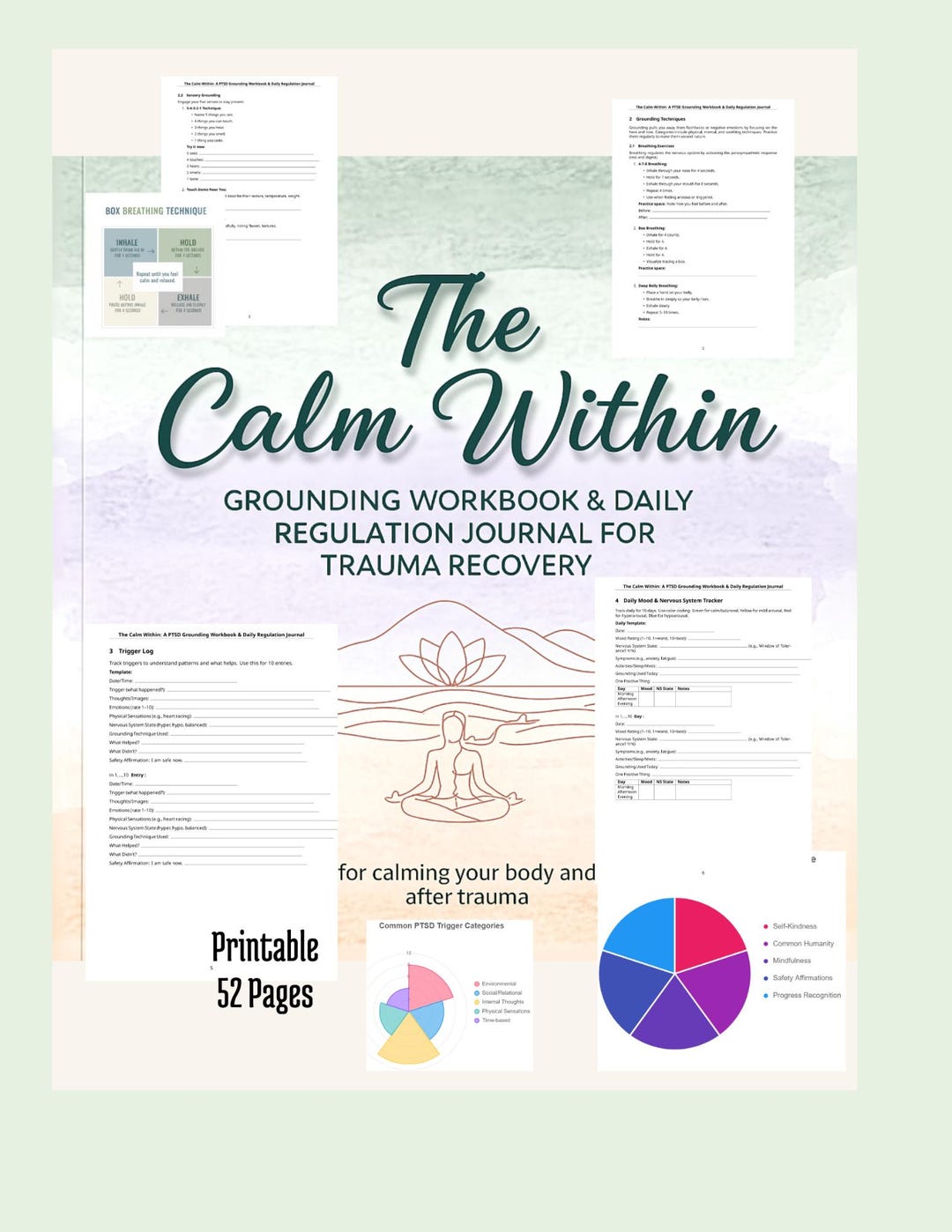 Printable PTSD Trauma Recovery Workbook PDF | 52-page Grounding Journal ...