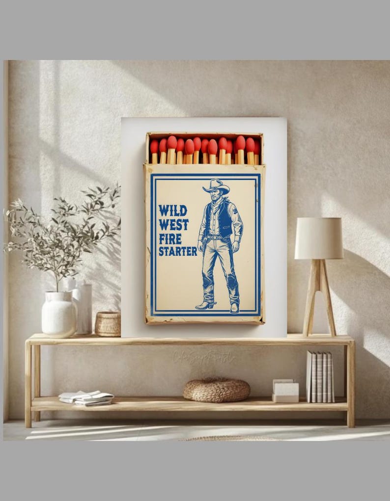 Vintage Cowboy Matchbox Wall Art PNG | Retro Western Fire Starter ...
