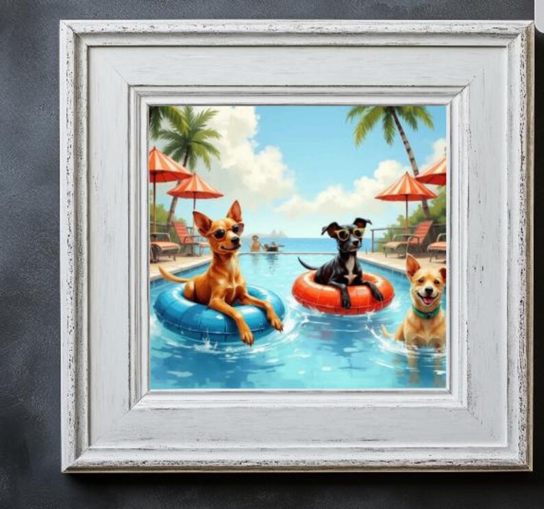 Potcake Dog Pool Party Art Print PNG | Digital Download Dog Lover Gift ...