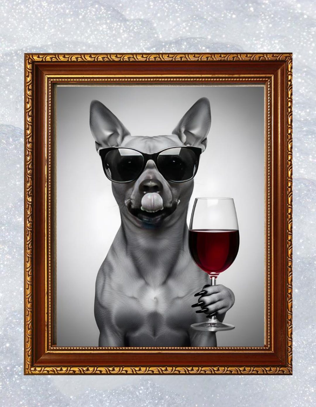 Funny Potcake Dog Drinking Wine Wall Art Print - Perfect Dog Lover Gift ...
