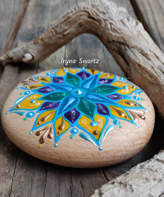 Wooden Pebble Handpainted Mandala Stone Mandala Stone Wood - Etsy