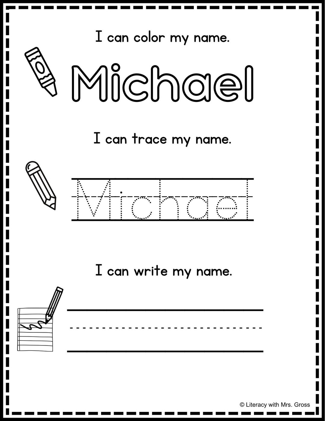 Personalized Name Writing/handwriting Practice Pre-k 1st Grade - Etsy