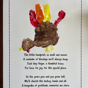 Thankful Turkey Handprint and Poem Thanksgiving/thankful Keepsake - Etsy