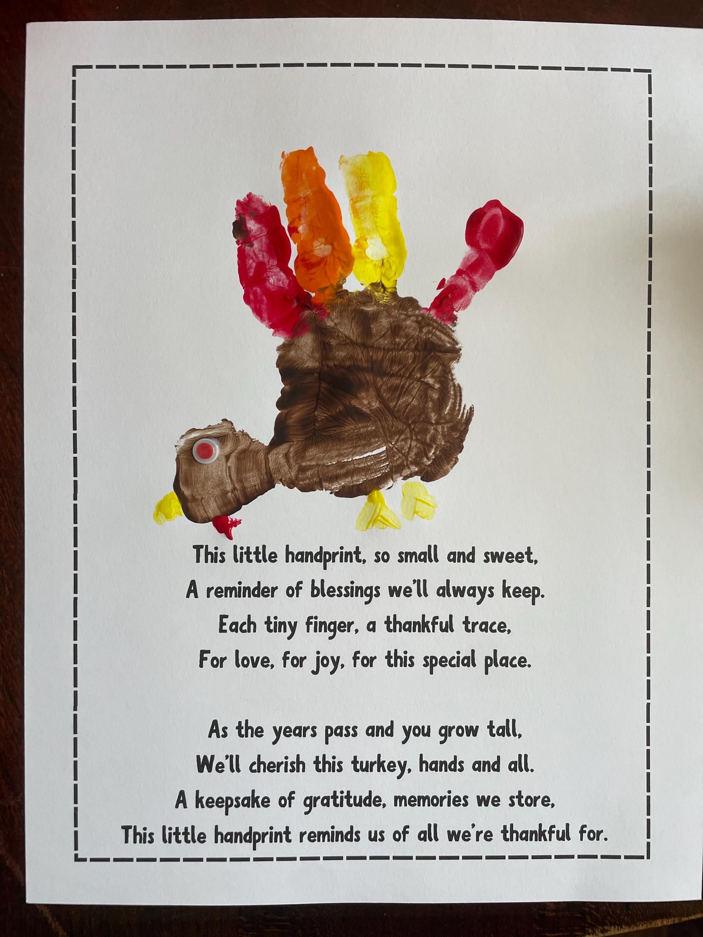 Thankful Turkey Handprint and Poem Thanksgiving/thankful Keepsake - Etsy