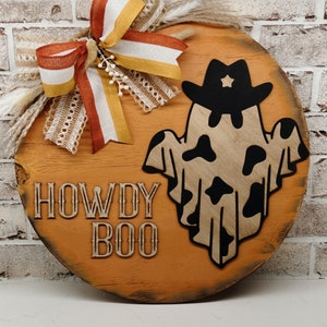 Howdy Boo Ghost Western Wall Decor 18 Round Welcome Door Wreath Porch ...