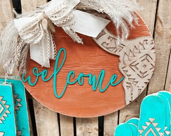 Western Hello Darling Wall Decor 18” Round Welcome Door Wreath Porch ...