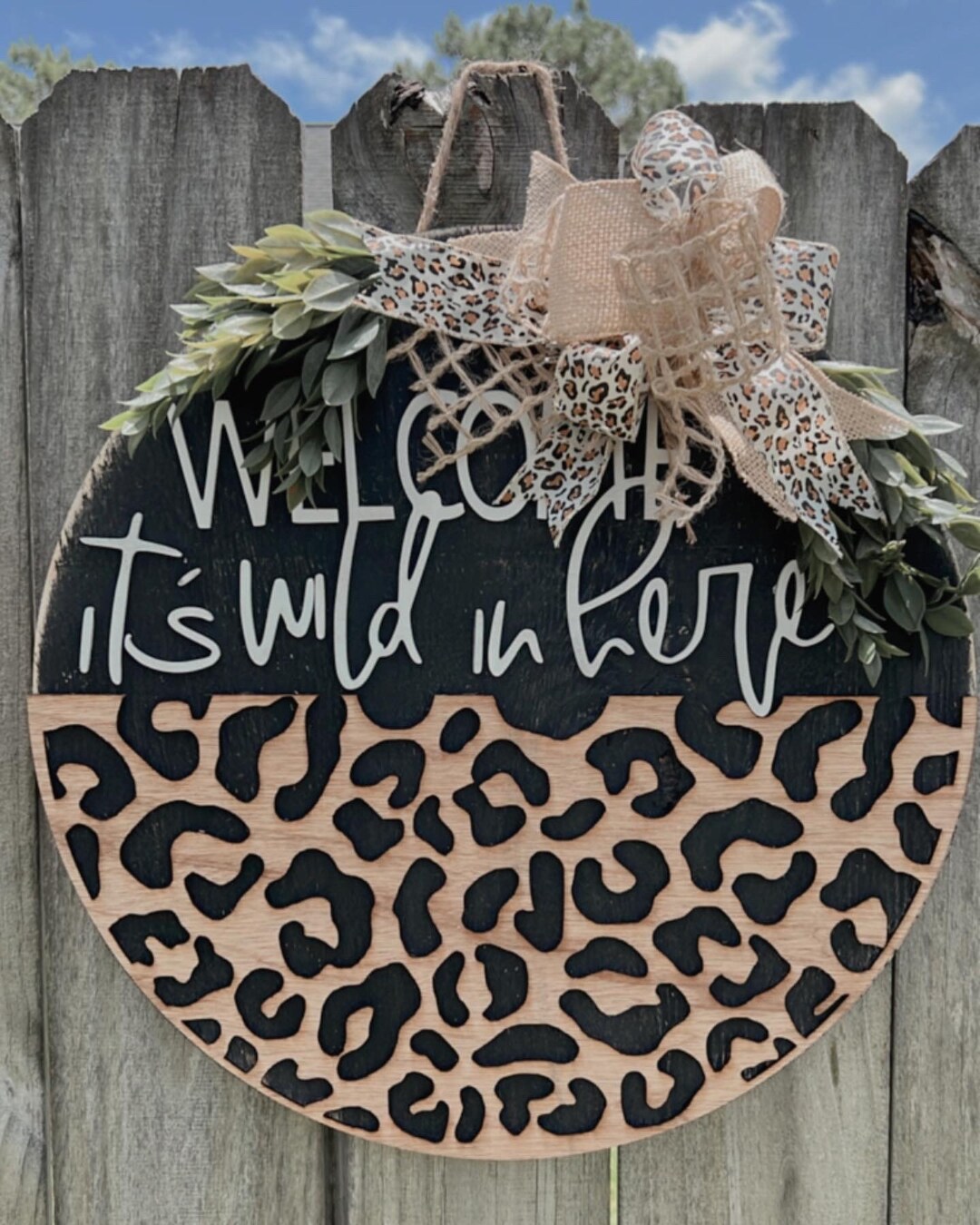 Leopard Welcome It’s Wild in Here Wall Decor 18” Round Welcome Door ...