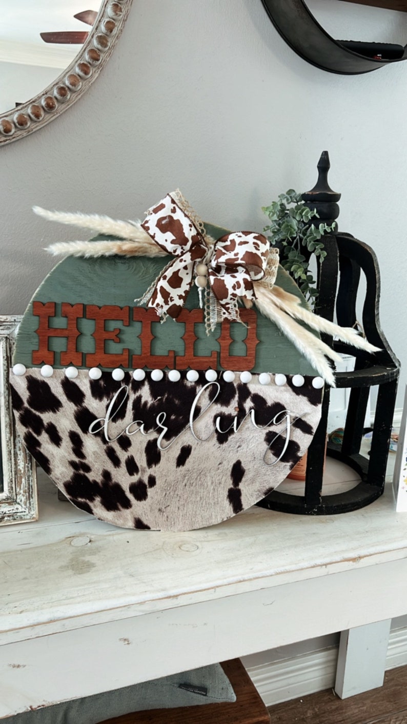 Western Hello Darling Wall Decor 18” Round Welcome Door Wreath Porch ...