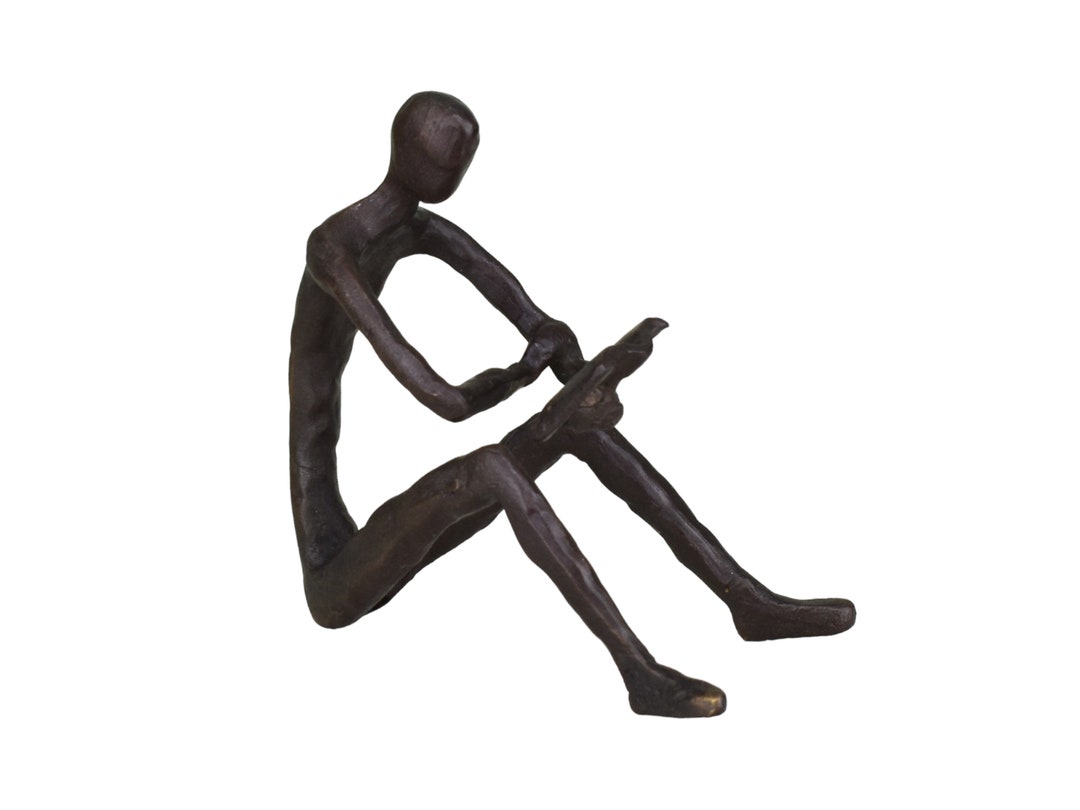 Man Reading Book Statue Sculpture Real Bronze Metal Art Figurine Home ...