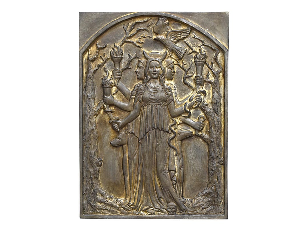 Triple Hecate Wall Plaque - Goddess of Magic & Moon - Hekate Relief ...