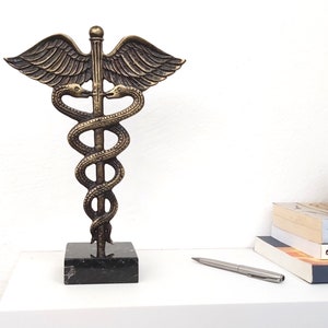 Caduceus Symbol of God Hermes Mercury Real Bronze Metal Art Sculpture ...