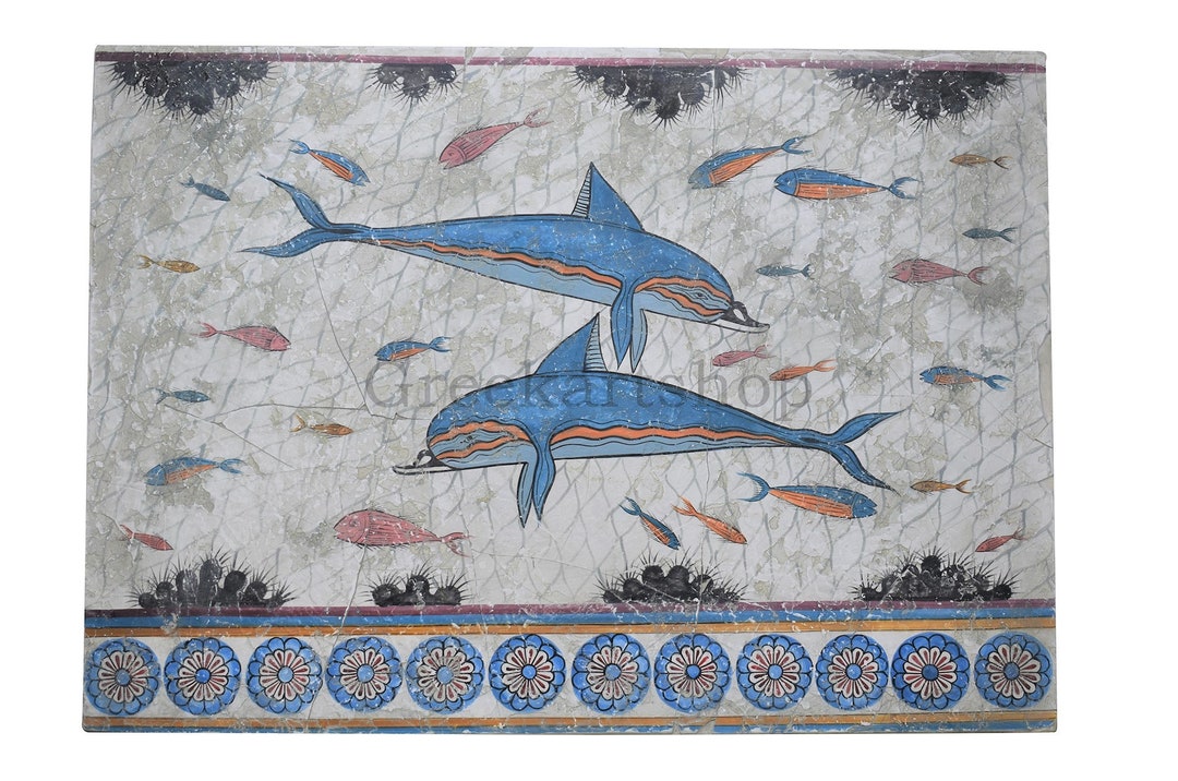 Dolphins Minoan Fresco (2000-1500 BC) Painting Handpainted on Plaster ...