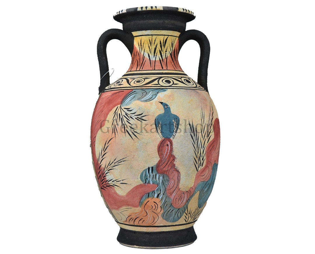 Minoan Vase Knossos Blue Bird Fresco Ancient Greek Pottery Ceramic ...