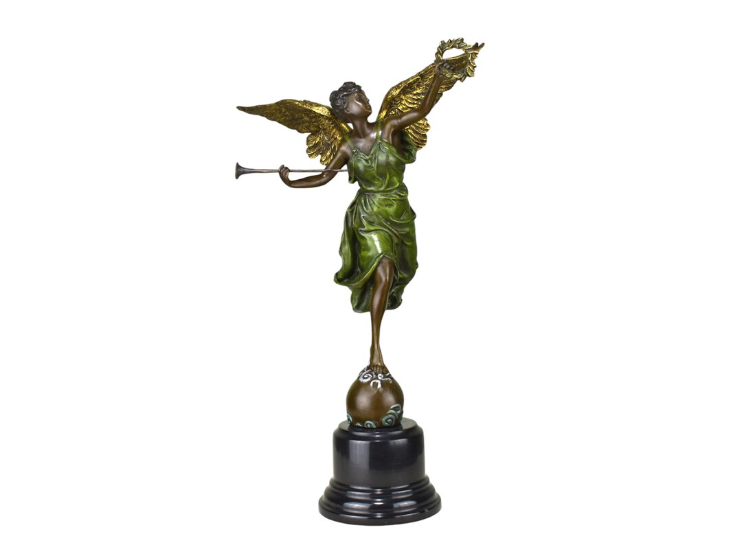 Winged Nike Victory Art Deco Style Real Bronze Metal Art Sculpture ...