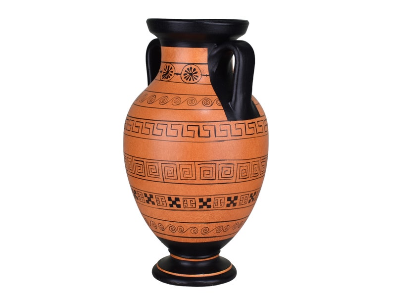Handmade Greek Ceramic Vase: Meander Motif Amphora - Etsy