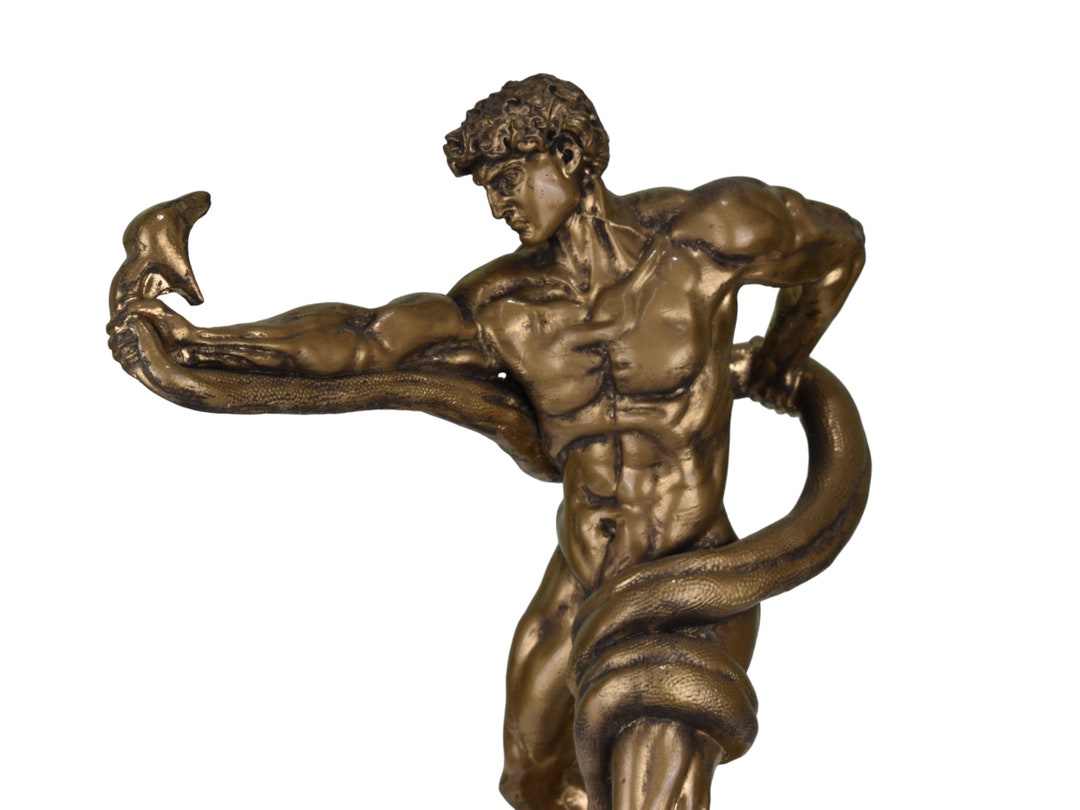 Athlete Wrestling With a Python Snake Nude Male Greek Cast Marble ...