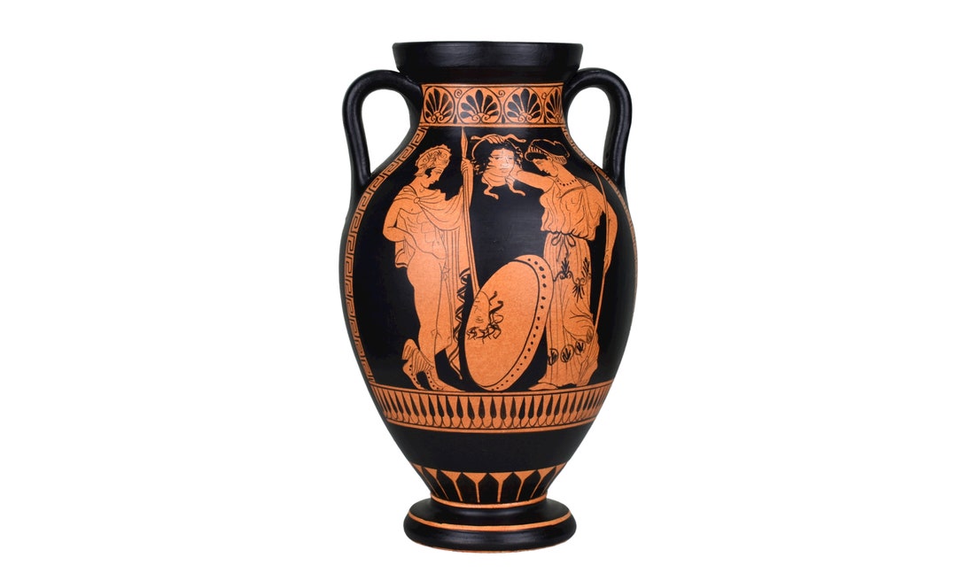 Medusa Monster Head Snakes Perseus With Goddess Athena Vase Ancient ...