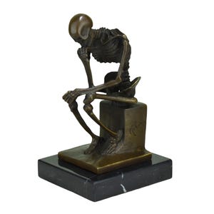 The Thinker Skeleton Real Bronze Metal Art Small Sculpture Statue ...