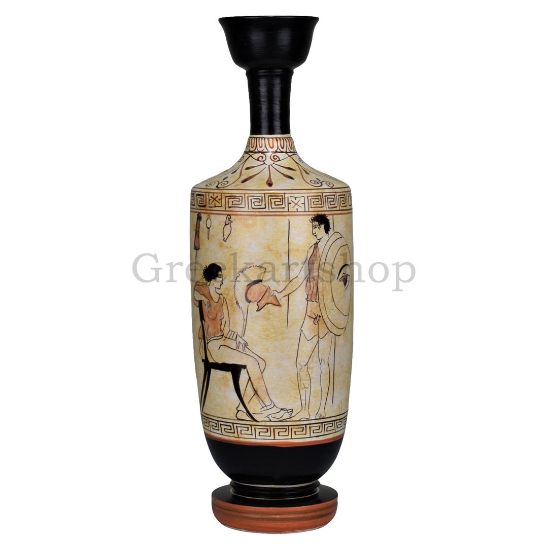 Warrior Soldier and Woman Lekythos Ceramic Vase Ancient Greek Pottery ...