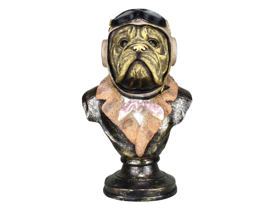 Resin Bust of a Bulldog as Pilot Statue Sculpture Decor Ornament - Etsy