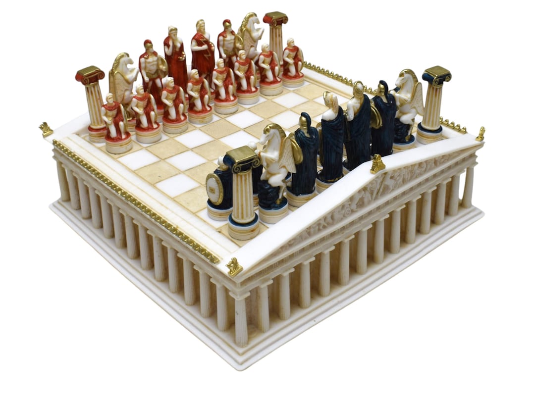 Chess Set Board & 32 Pieces Parthenon Temple Acropolis Athens Doric ...