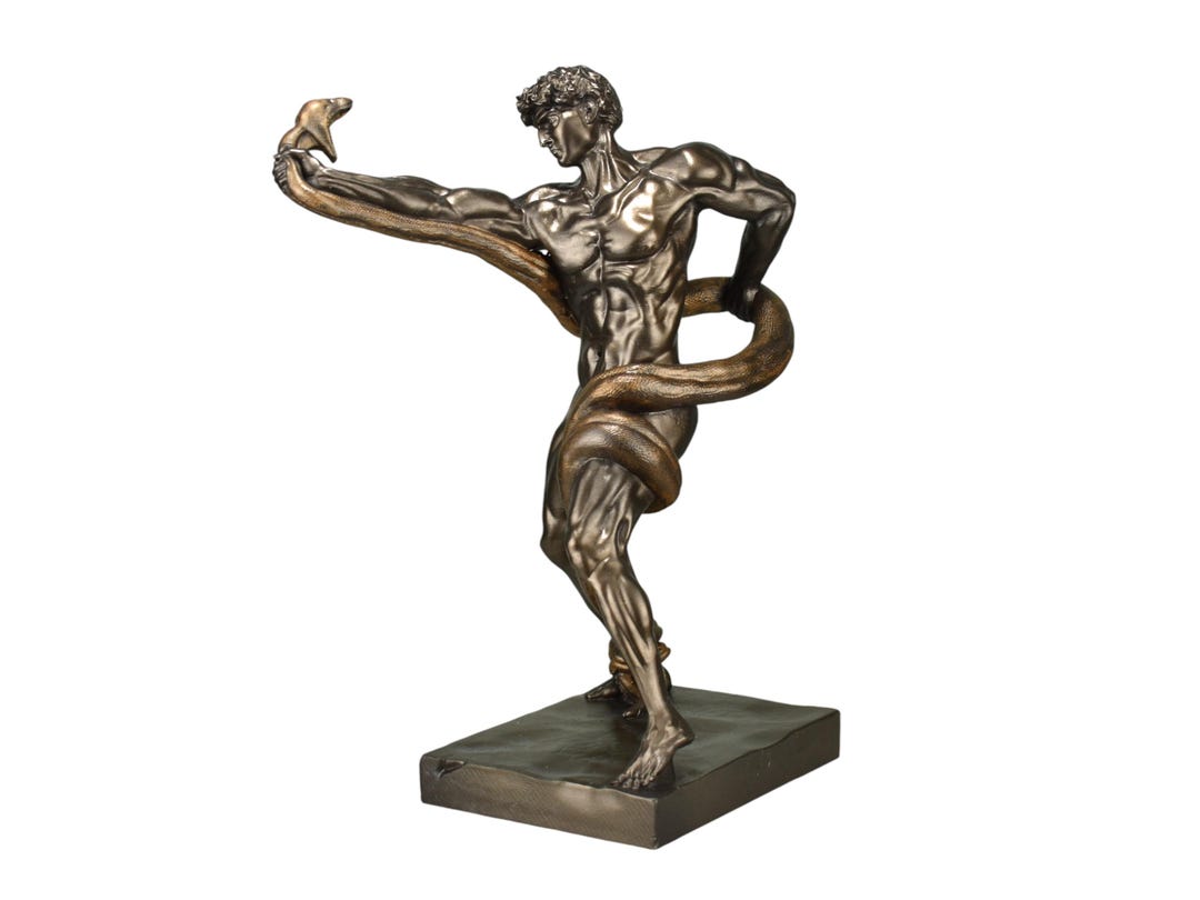 Athlete Wrestling With a Python Snake Nude Male Greek Cast Marble ...