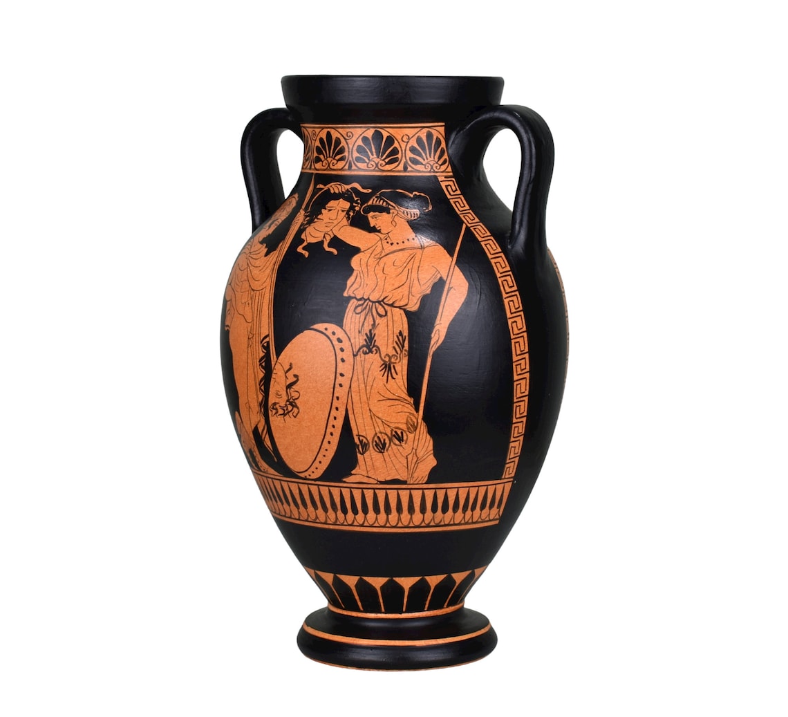 Medusa Monster Head Snakes Perseus With Goddess Athena Vase Ancient ...