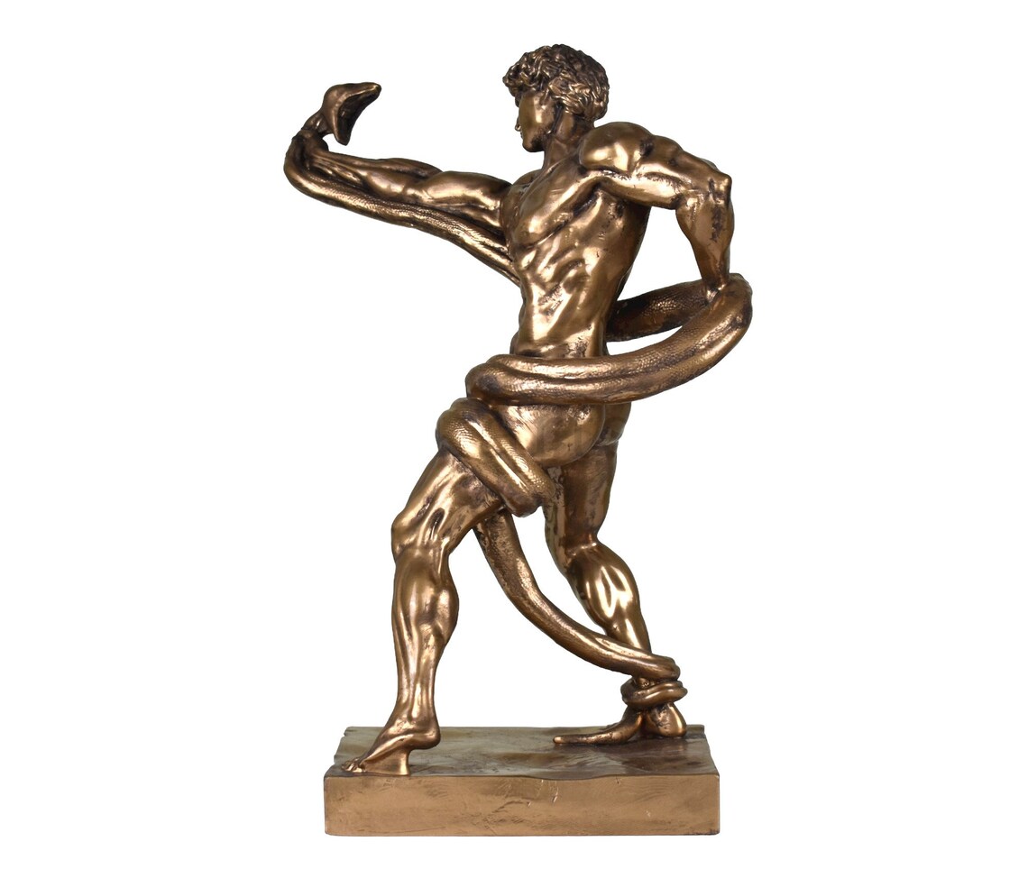 Athlete Wrestling With a Python Snake Nude Male Greek Cast - Etsy