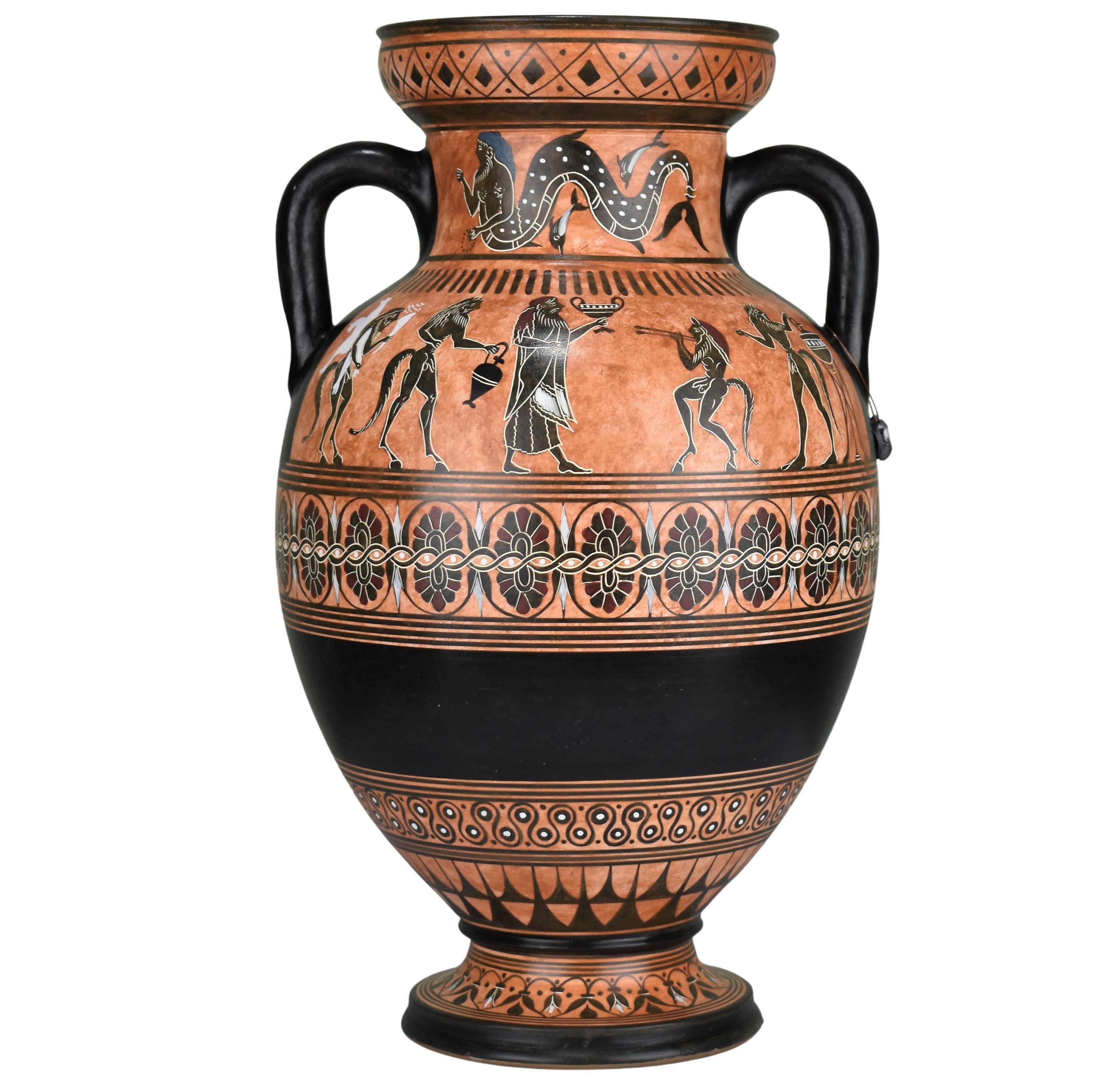 Dios dioniso con sátiros Ánfora Jarrón cerámica griega antigua - Etsy ...