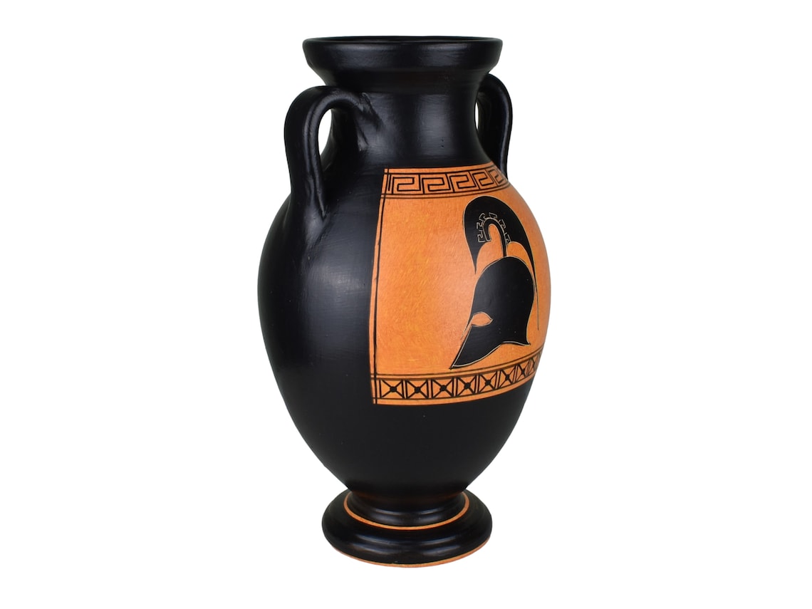 Amphora With Greek Spartan Helmet Lambda Symbol Vase Ancient Greek ...