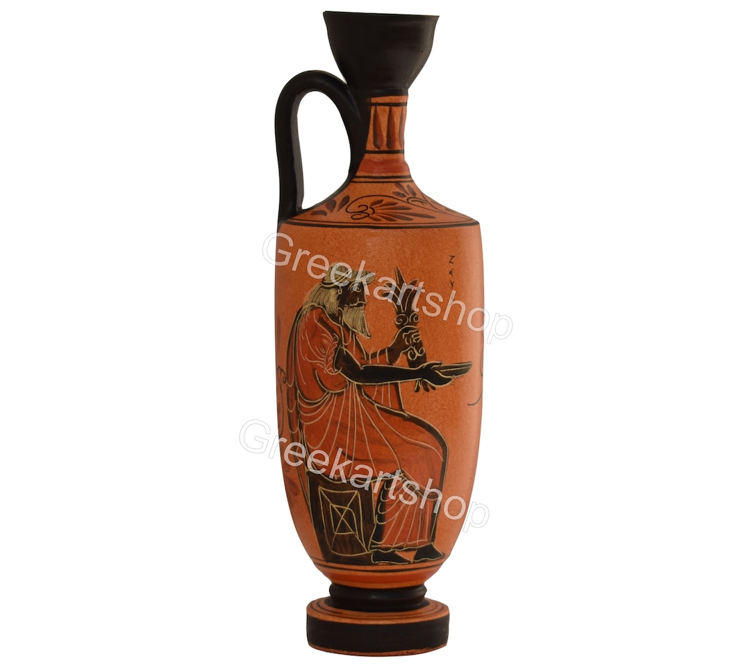 Ancient Greek Ceramic Vase Pot Vessel Lekythos Goddess Athena God Zeus ...