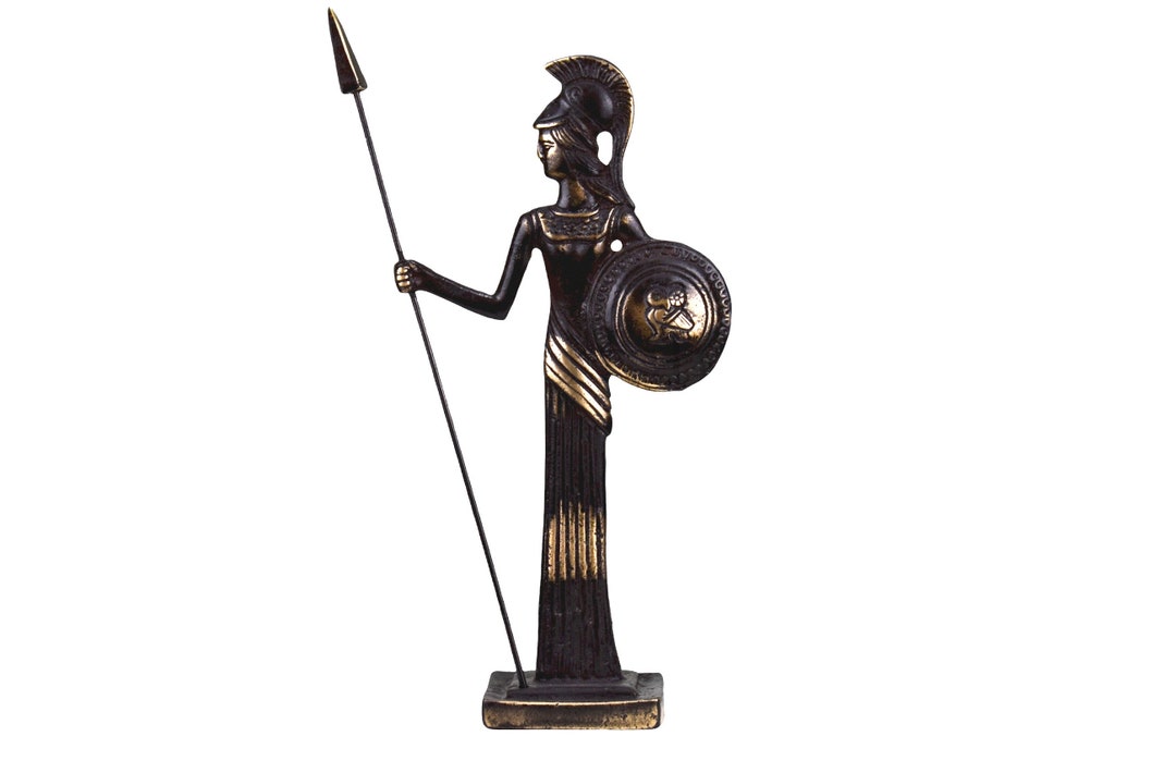 Diosa griega Atenea Minerva con escudo y lanza Escultura de arte de ...
