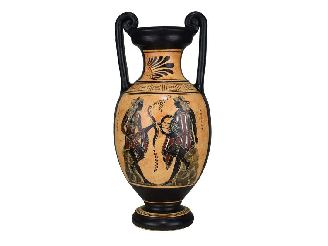 Greek Ceramic AMPHORA Jar Vase Pot Painting Goddess Artemis God Apollo ...