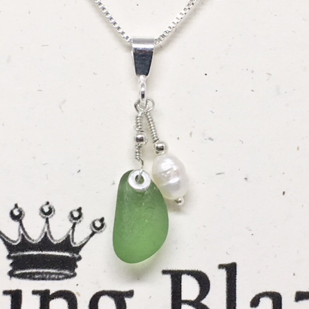Verre de mer véritable - Collier de plage en argent sterling : verre de ...
