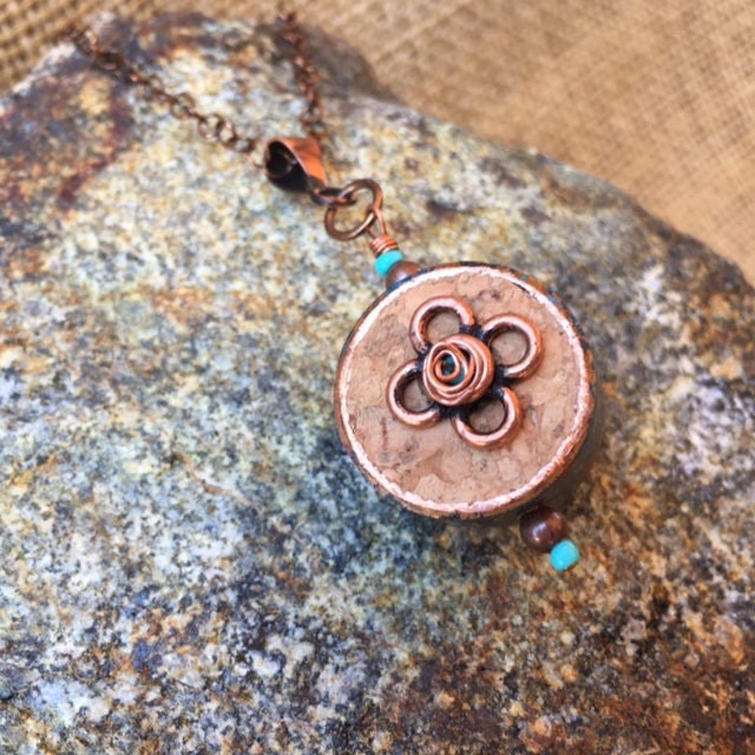 Unique Copper & Cork, 2-sided Pendant Necklace! Re-purposed Wine Cork ...