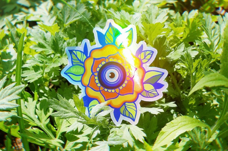 Holographic Vinyl Evil Eye Flower Sticker Waterproof Nazar | Etsy