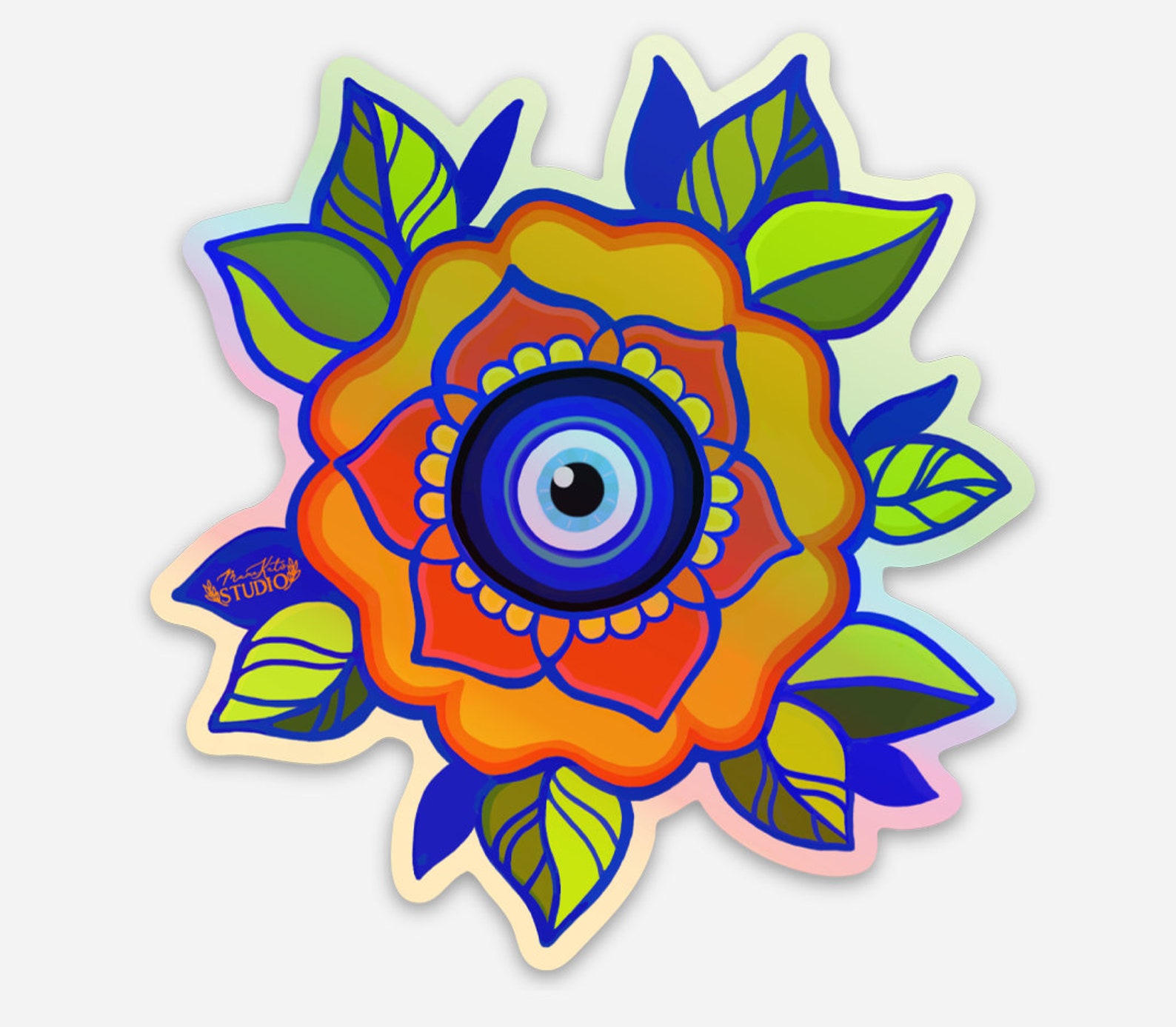 Holographic Vinyl Evil Eye Flower Sticker Waterproof Nazar | Etsy