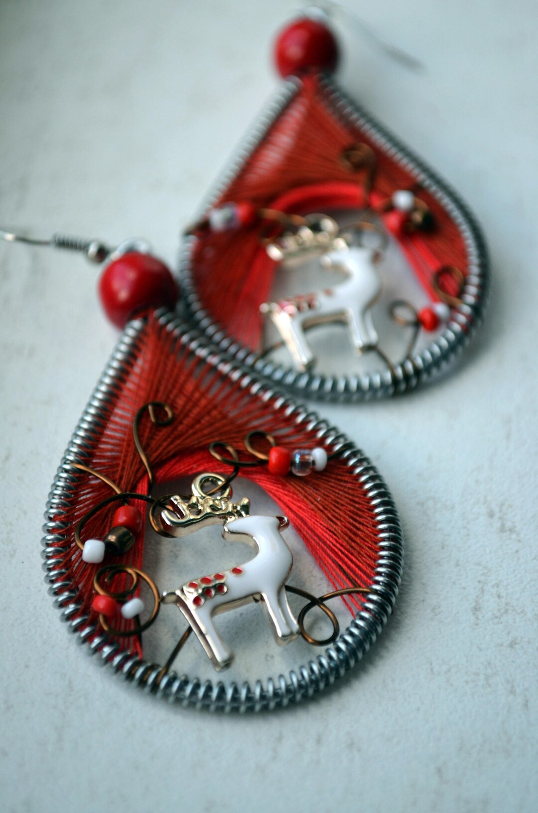 Handmade Rudolph Dangle Christmas Earrings: Red String Jewelry - Etsy
