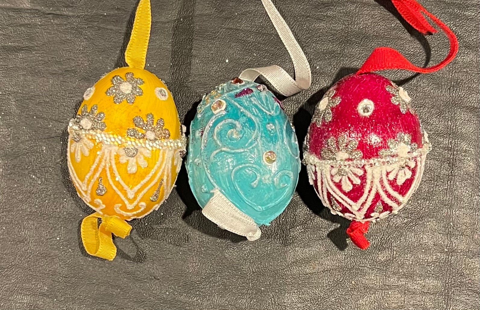 3 Ornate Hand Made REAL Egg Ornaments. the Yolks Are Blown Out. Hand ...