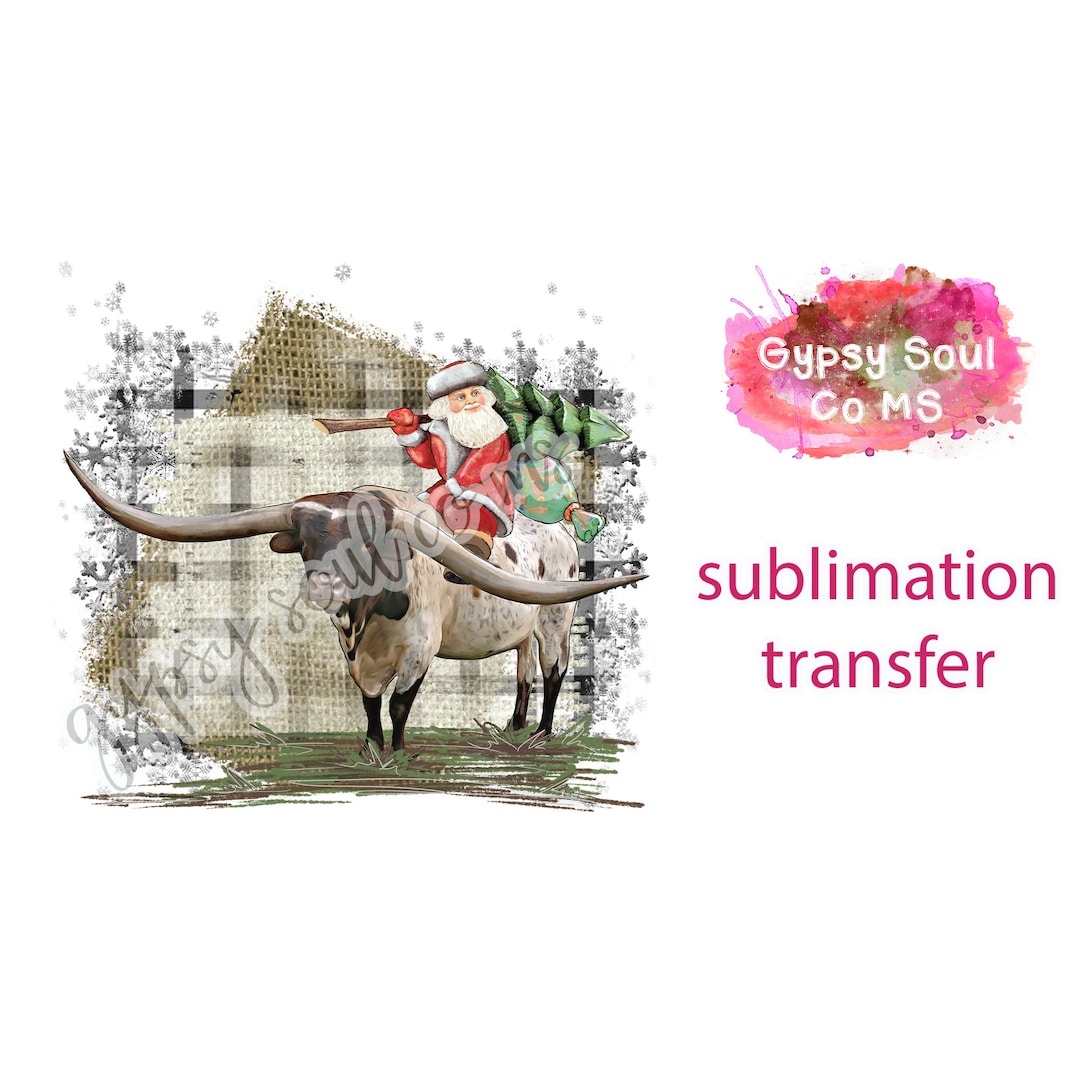 Longhorn Santa Christmas SUBLIMATION TRANSFER - Etsy