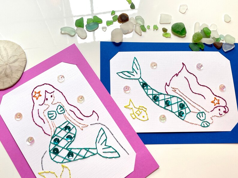 DIY Paper Embroidery Sparkling Mermaid Greeting Cards - Etsy