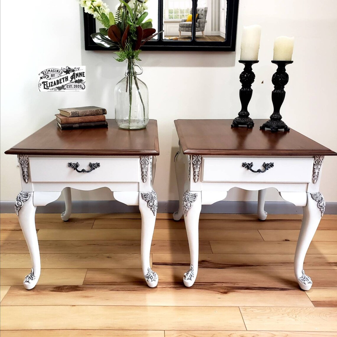 SOLD Vintage White End Tables With Beautiful Moulding Antiqued - Etsy