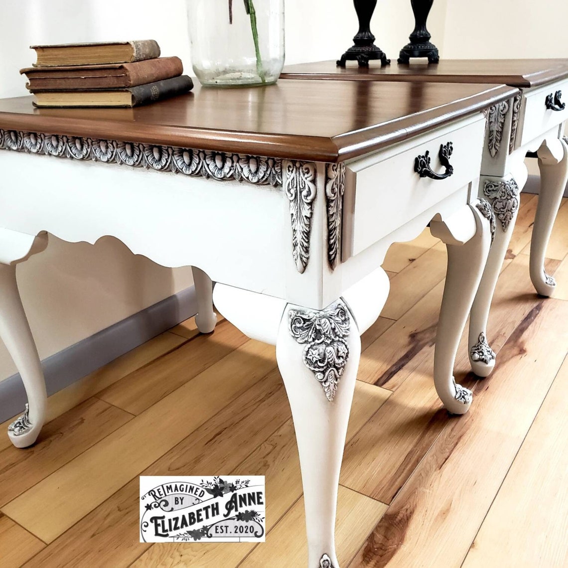 SOLD Vintage White End Tables With Beautiful Moulding Antiqued - Etsy