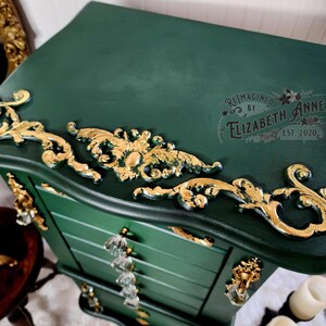 SOLD! Vintage Emerald GREEN & GOLD Jewelry Armoire | Scrolls, French ...