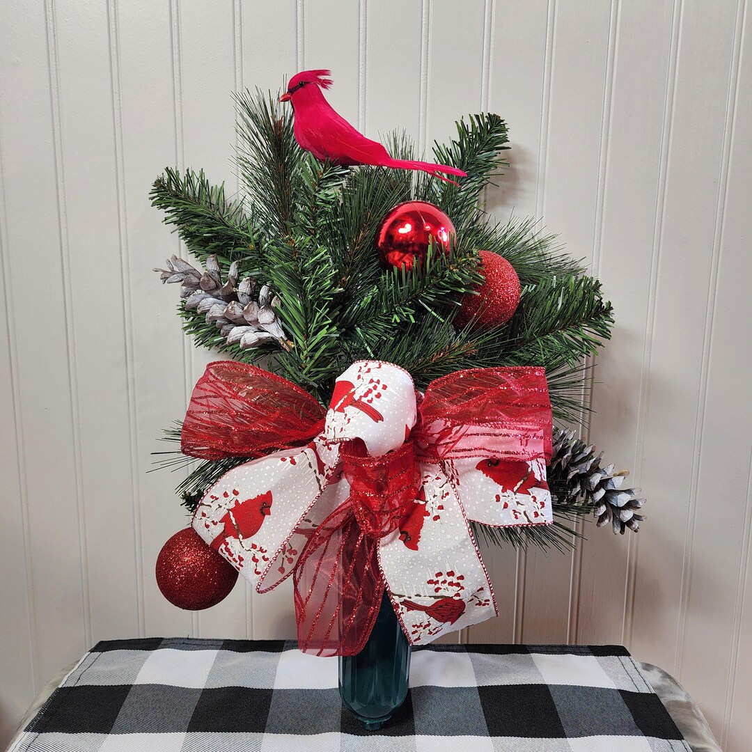 Christmas Memorial Cemetery Vase With Winter Cardinals, Berries ...