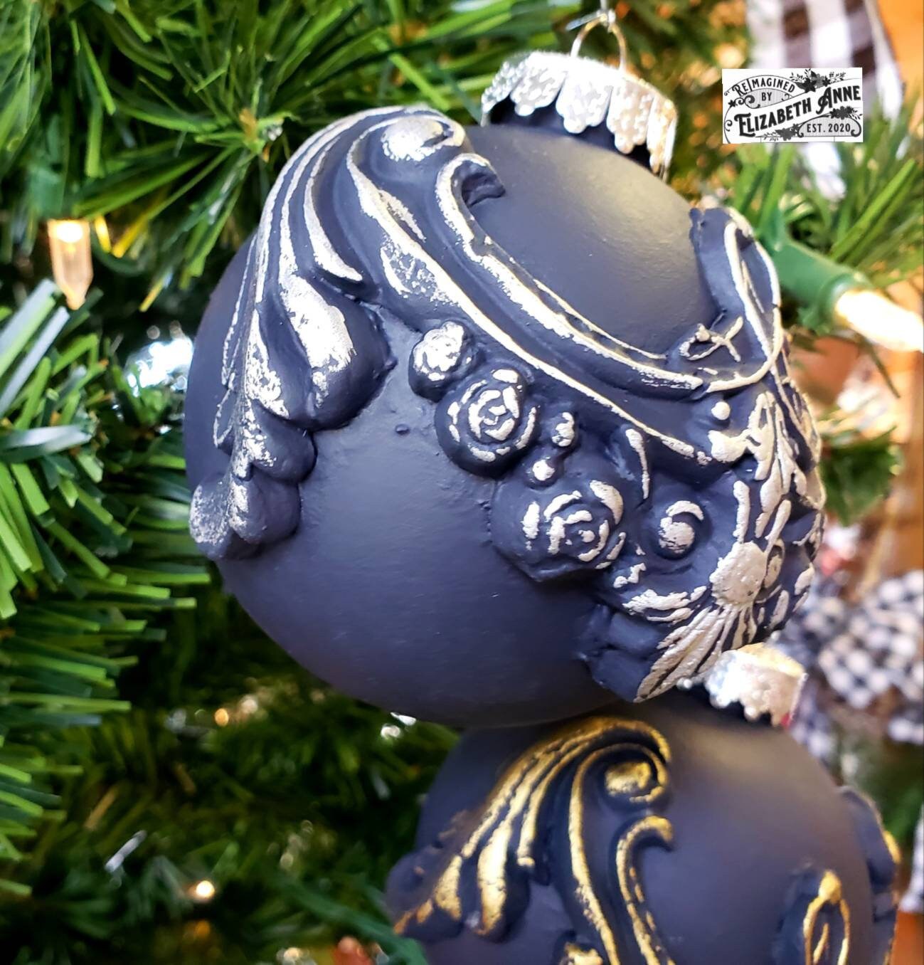 Handcrafted Victorian Style Navy Blue and Gold/silver Pair of Ornaments ...