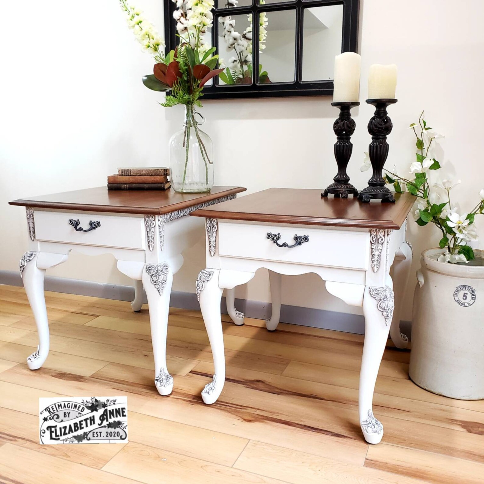 SOLD Vintage White End Tables With Beautiful Moulding Antiqued - Etsy
