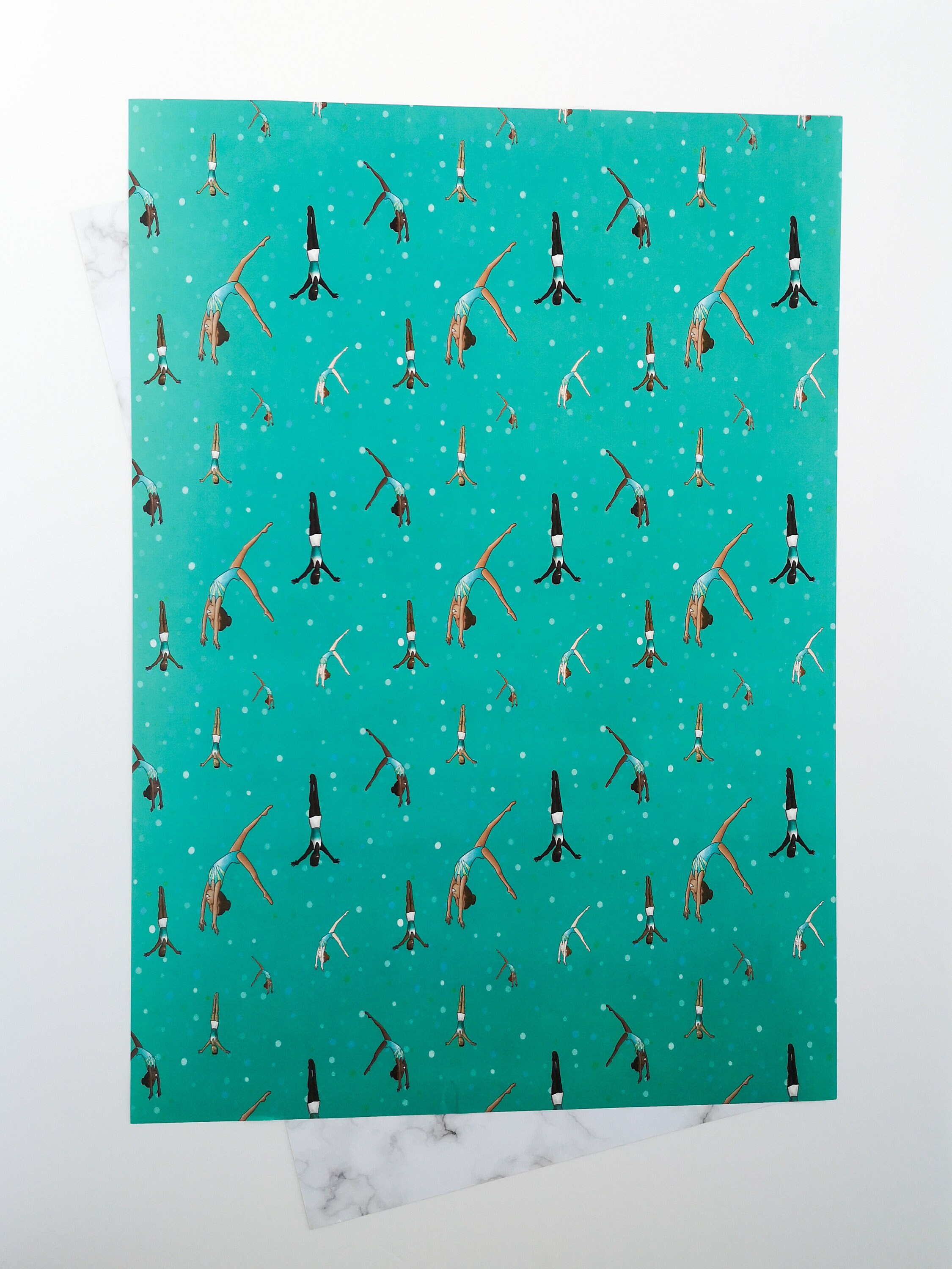 Unisex Gymnastics Wrapping Paper A2 Sheet | Luxury Aqua, Blue & Green ...